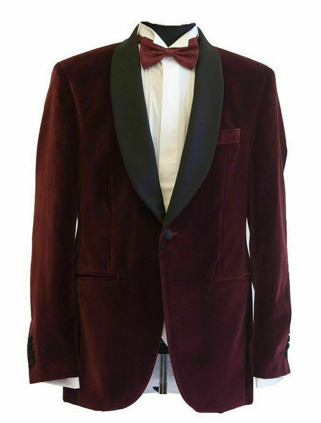 Mens Red Velvet Smoking Jacket Elegant Evening Party Wear Dinner Blazer ...