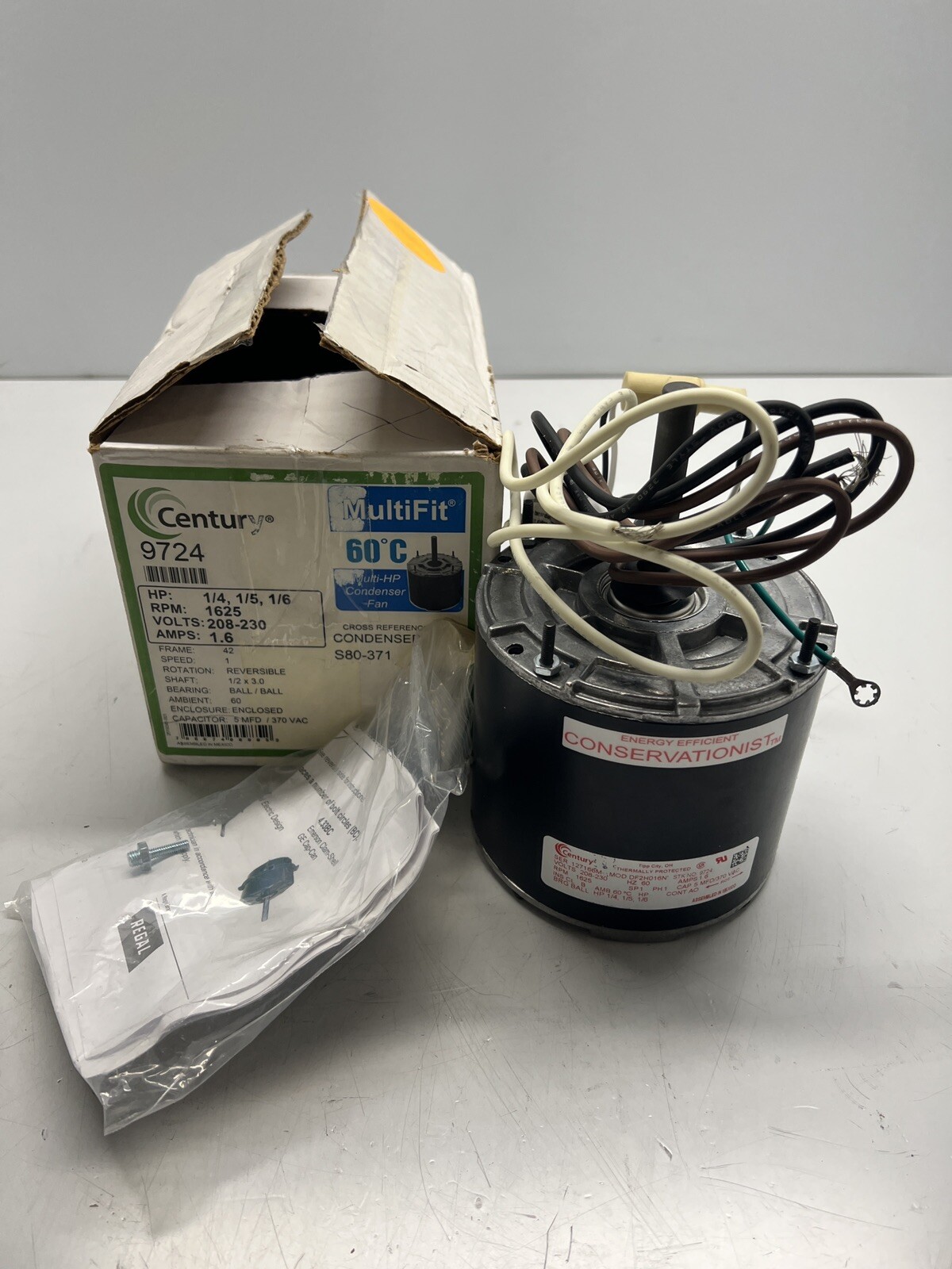 PRE-OWNED, CENTURY, 9724, CONDENSER MOTOR, 1/4, 1/5, 1/6 HP, 208-230V ...