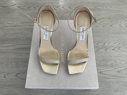 JIMMY CHOO Alva 120 Glitter platform Sandals in Platinum Ice 39 W Box ...