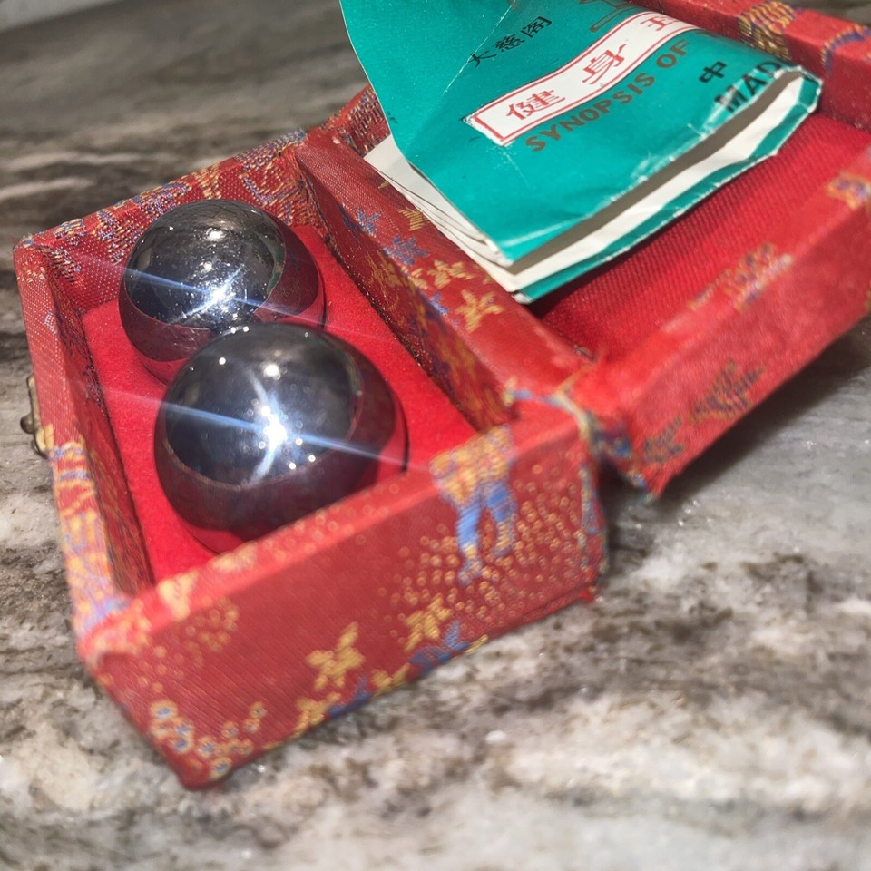 VINTAGE Chinese Oriental Stress Exercise Massage Chime Balls In Case ...