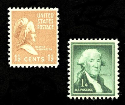 US. Postal Stamp Set 1938 1.5 Cent Martha and 1954 1 Cent George ...