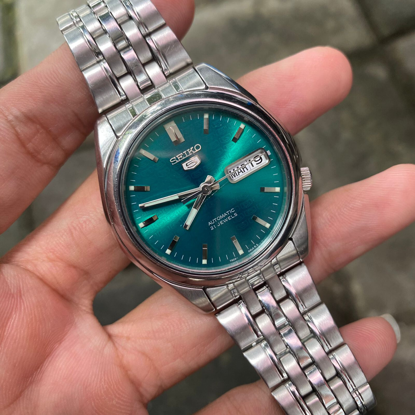 RARE Seiko SNK543K1 Automatic Emboss Logo Green Dial Vintage Men Watch ...