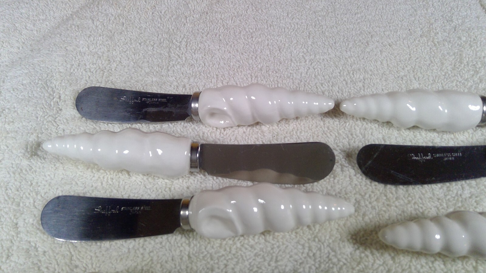 8 Shafford Spreader Cheese Knives Set of 4 White Seashell Handles ...