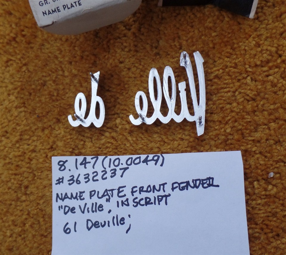1961 Cadillac 'de Ville' Front Fender Script Emblem NOS 3632237 | eBay
