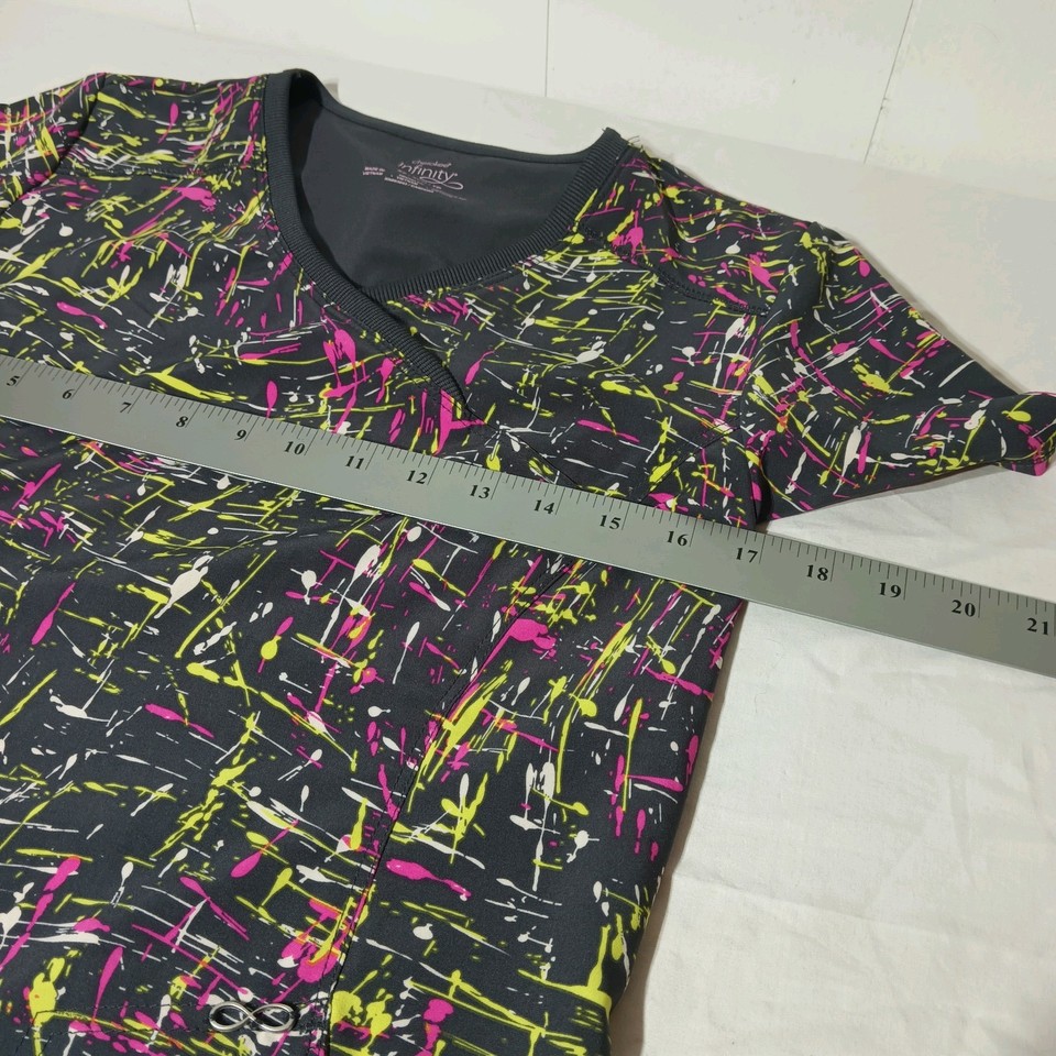 Infinity by Cherokee Mock Wrap Scrub Top Gray Paint Splatter CK608 Size ...