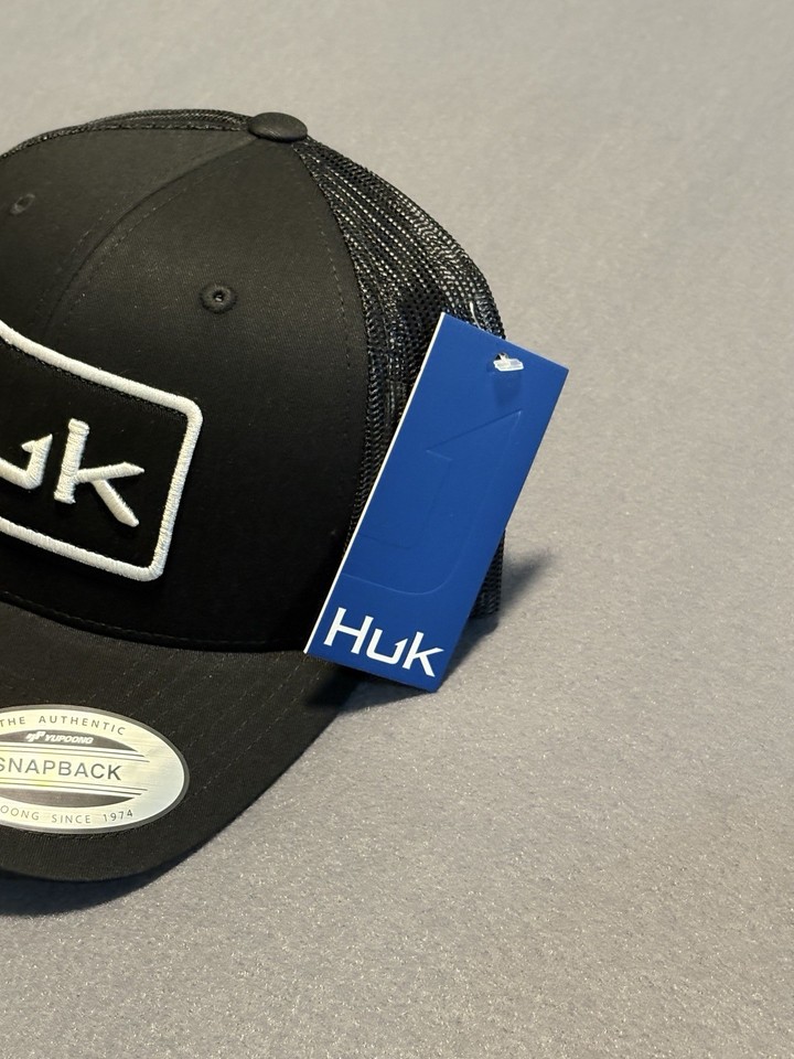 NWT HUK Men's Adjustable Snapback Trucker Hat Black Fishing Apparel One ...