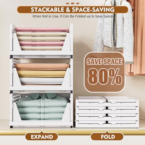 5 Pack Stackable Closet Storage Basket Multifunctional & Foldable ...