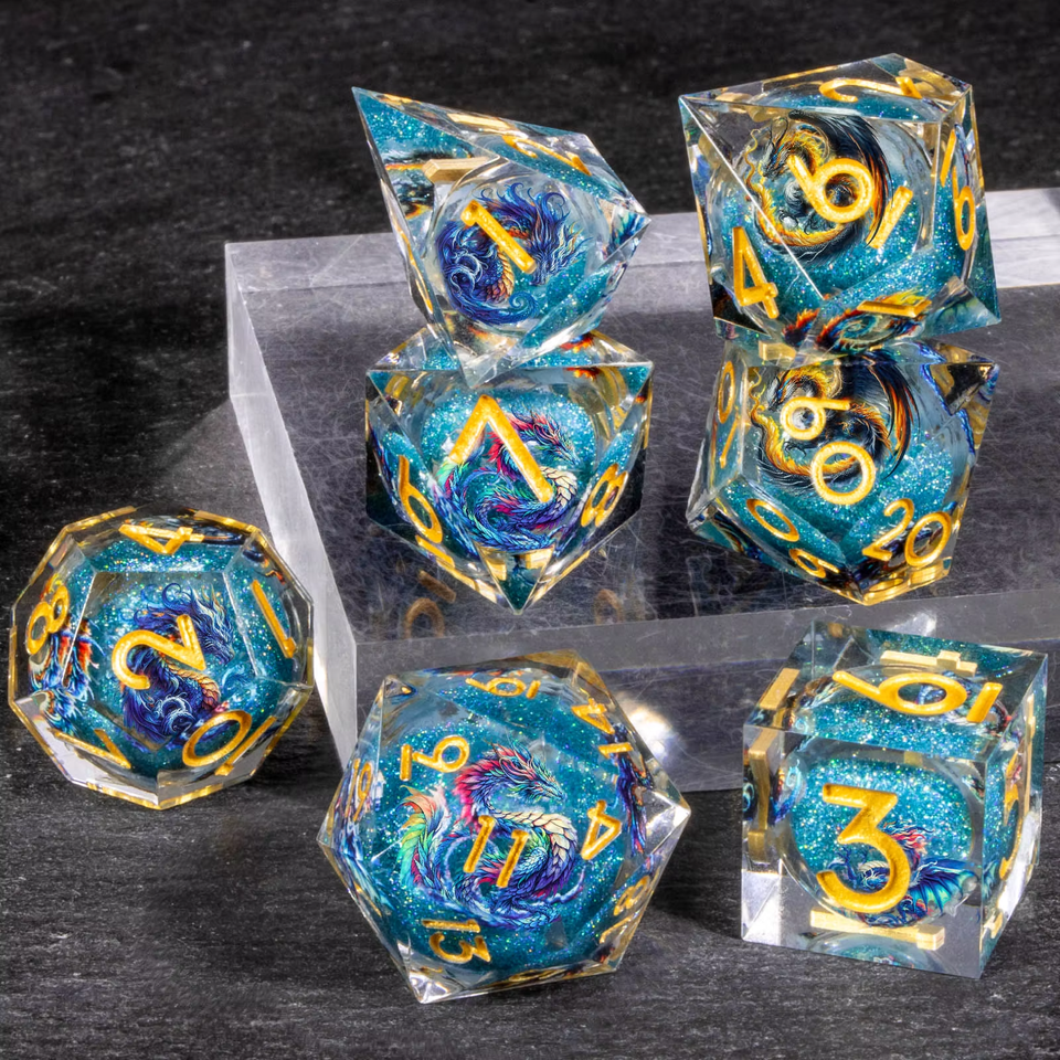 DND Dragon Liquid Core Dice Set, 7Pcs Sharp Edge Dice Set Dungeon and ...