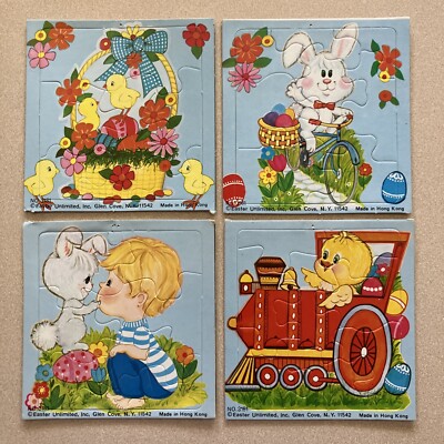 Vintage Easter Anthropomorphic Decor Puzzles Eggs Bunnies Chicks Basket ...