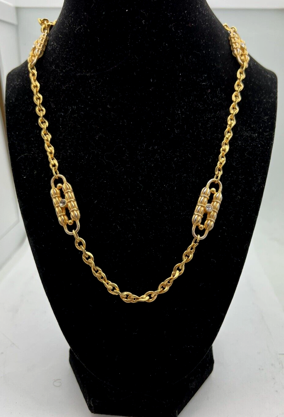 Camrose & Kross JBK gold Tone Rhinestone Paper Clip Chain Necklace 2 In ...