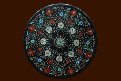 18" round Table Top semi precious stones inlay marquetry art handmade ...