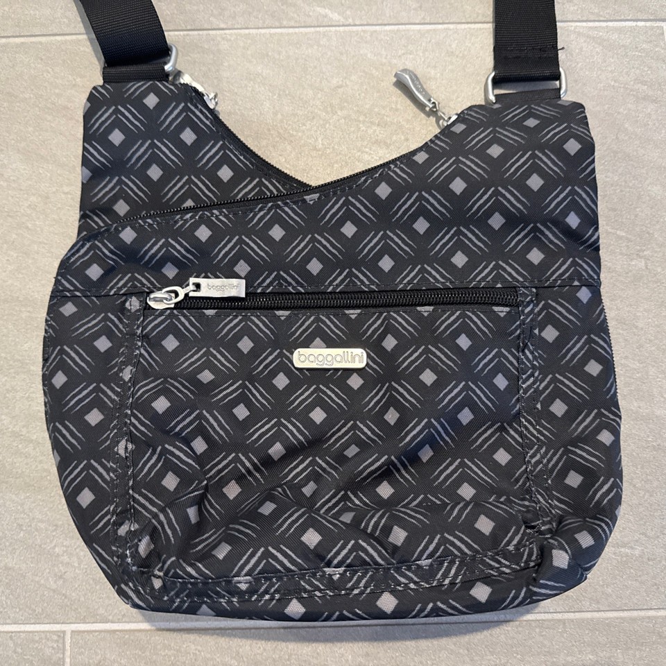 Baggallini Criss Cross Crossbody Bag Black/Gray Multi Pocket Adjustable ...