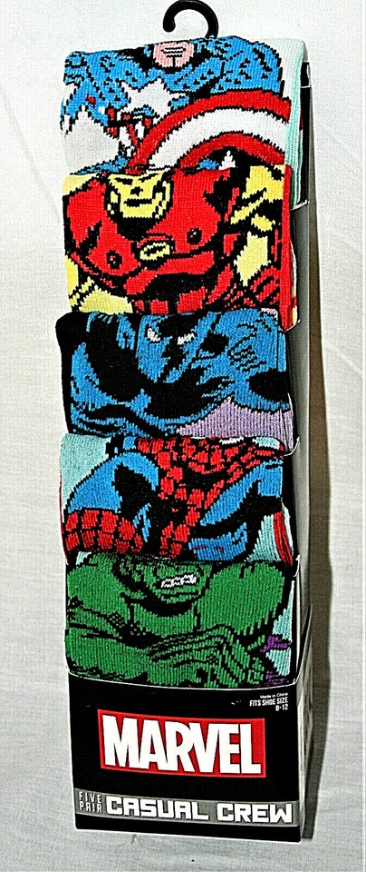 5 Pair Marvel Comics Avengers Iron Man Hulk New Casual Crew Socks sz 8 ...