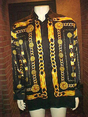 VINTAGE MEN'S GENELLI CHAIN SILK SHIRT BAROQUE WITH GREEK THEME LARGE ...