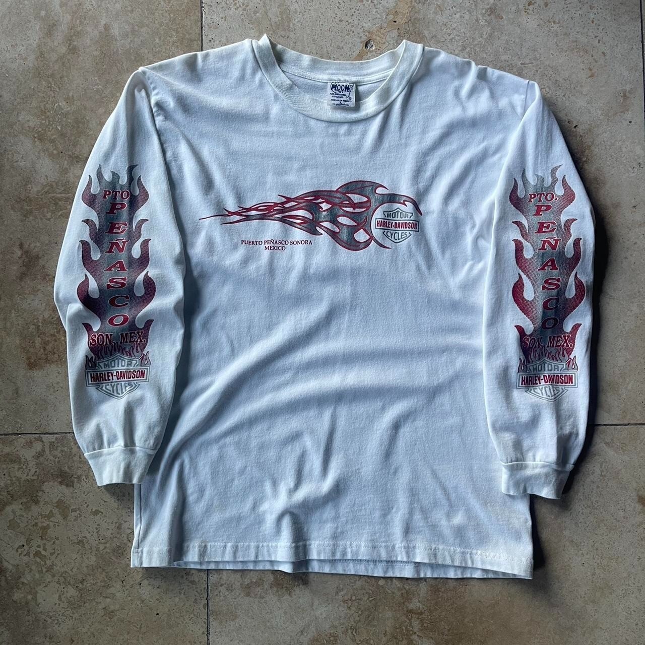 Vintage 90s Harley Davidson Flames Long Sleeve T Shir… - Gem