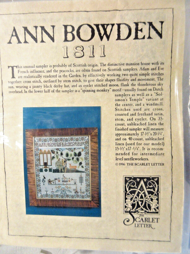 The Scarlet Letter ANN BOWDEN SAMPLER 1811 Counted Cross Stitch Pattern ...