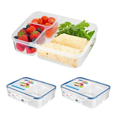 Food Storage 3 Compartment Containers Airtight Clip Lock Food Lunch Box ...