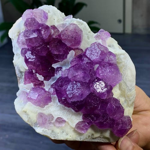 1.39LB Rare transparent purple cube fluorite quartz mineral crystal ...