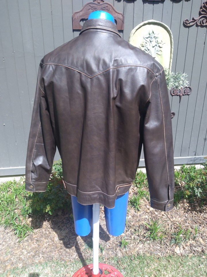 Men's XL Cody James Retro Brown RANGE COAT GENUINE LEATHER Cowboy ...