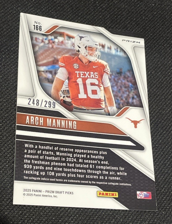 2025 Panini Prizm Draft Arch Manning Rated Prospect Blue Wave Rookie ...