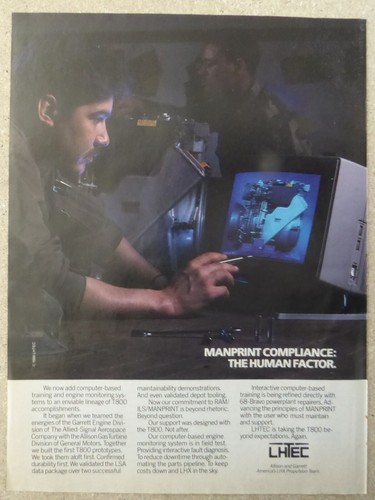 3/1988 PUB LHTEC ALLISON GARRETT T800 US ARMY LHX HELICOPTER ENGINE ...