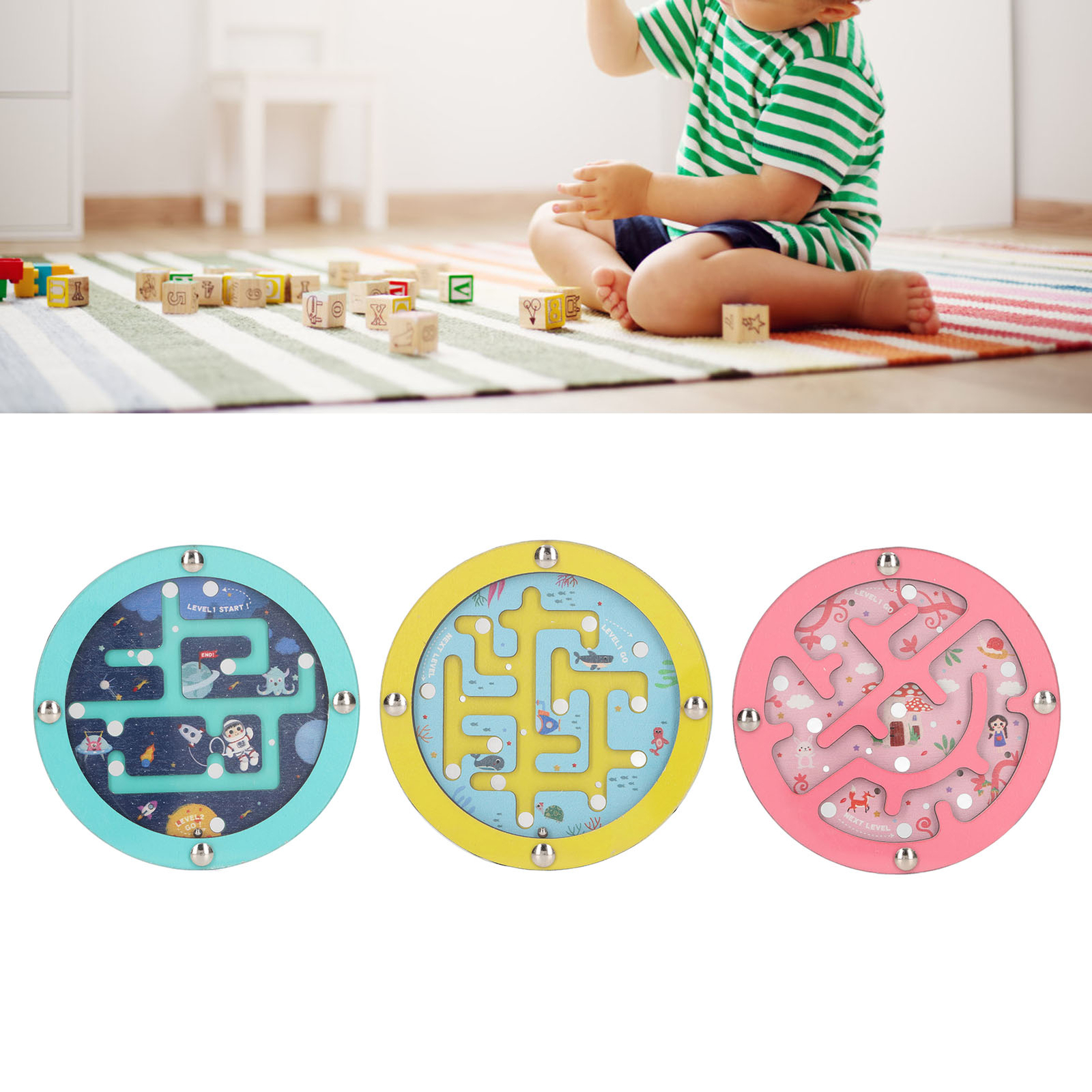 Maze Game Double Sided Educational Round Portable Wooden Ball Maze P | eBay