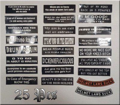25 BLACK & WHITE FUNNY MOTORCYCLE HELMET BIKER VINYL STICKERS style #2 ...