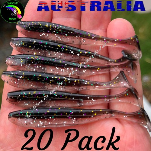 20 Soft Plastic Fishing Lures 70mm Paddle TAIL FLATHEAD Bream Bass Cod ...