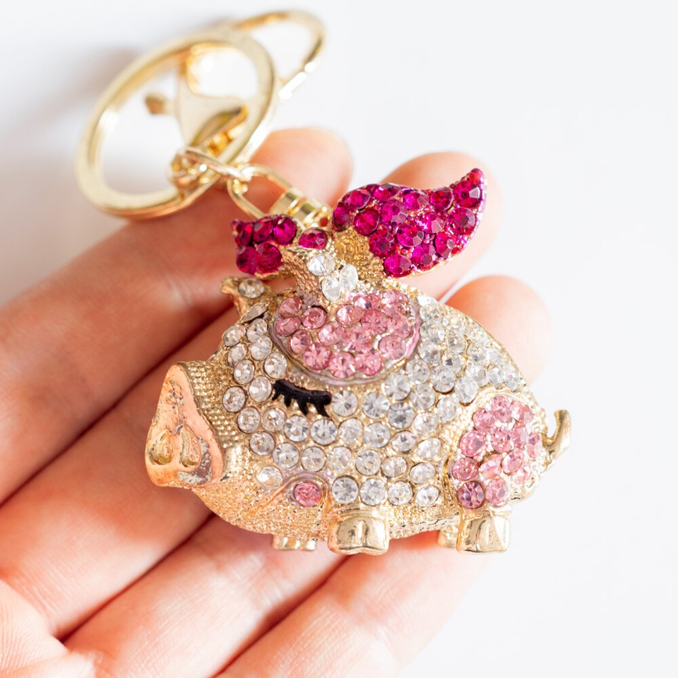Flower Pig Crystal Rhinestone Keyring Keychain Pendant Bag Purse Key ...