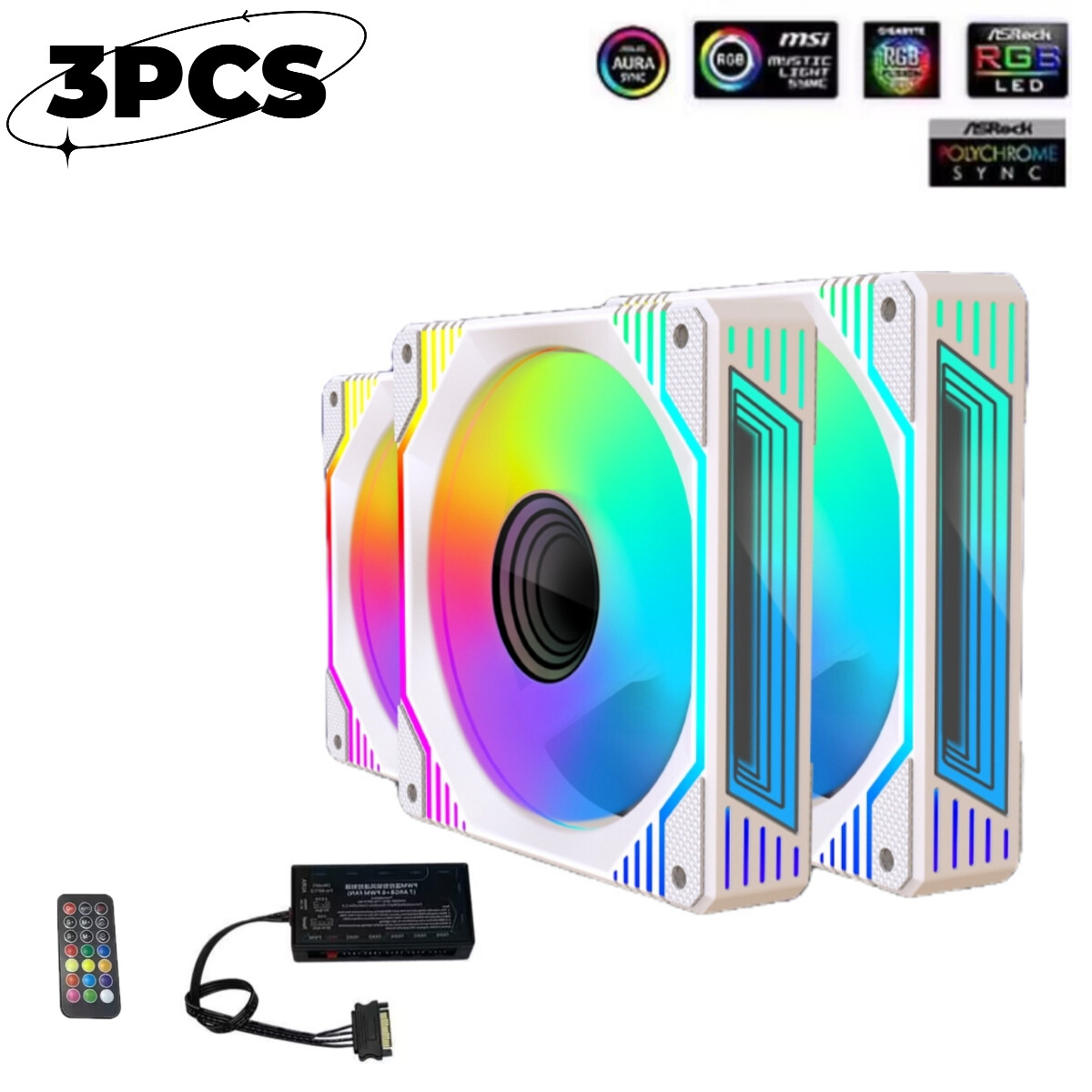 3 Pack 120mm ARGB & PWM Game Case Fan 12V Computer PC Case Fan PWM ...