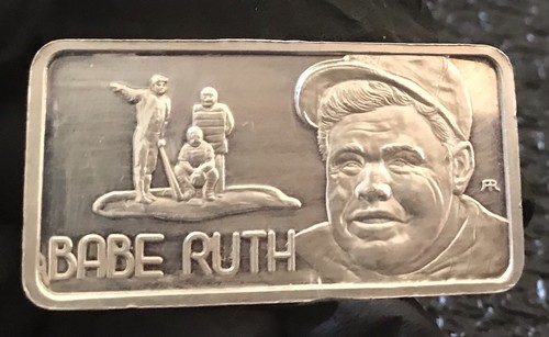 BABE RUTH, 1oz. .999 SILVER ART BAR, OUR GREATEST AMERICANS, HAMILTON ...