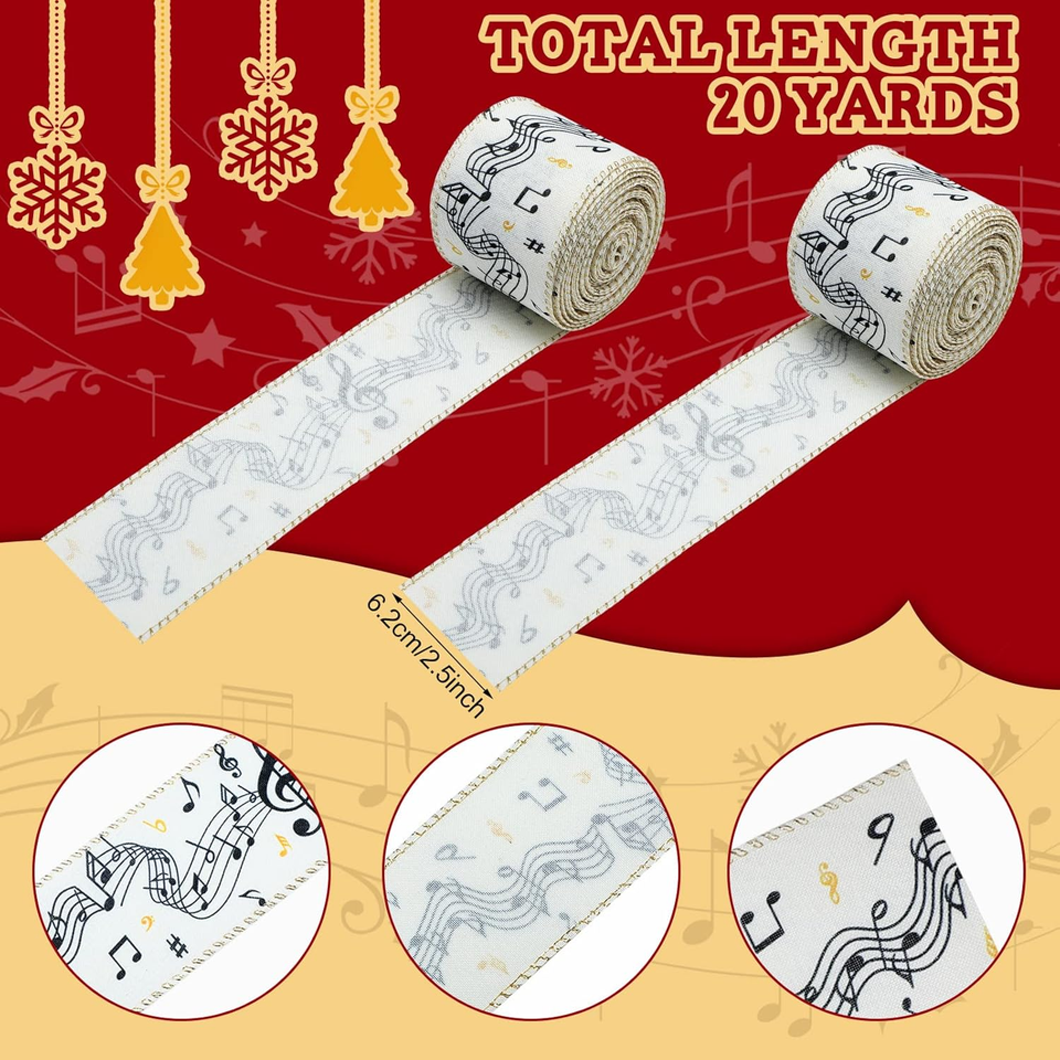 2 Roll 20 Yard Music Note Ribbon for Wreaths Themed Ribbon Polyester ...