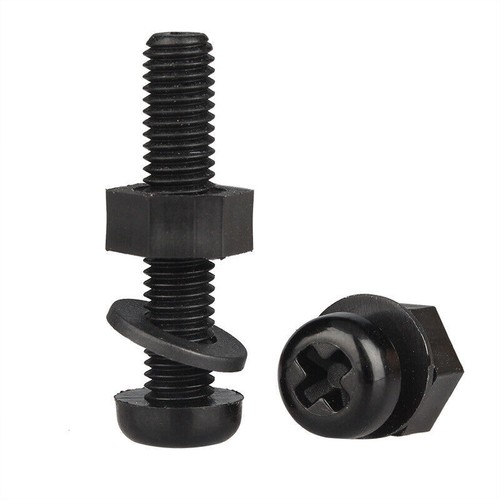 Black Nylon Pozi Pan Head Screw Bolt + Hex Nuts, Flat Washers M2,M2.5 ...