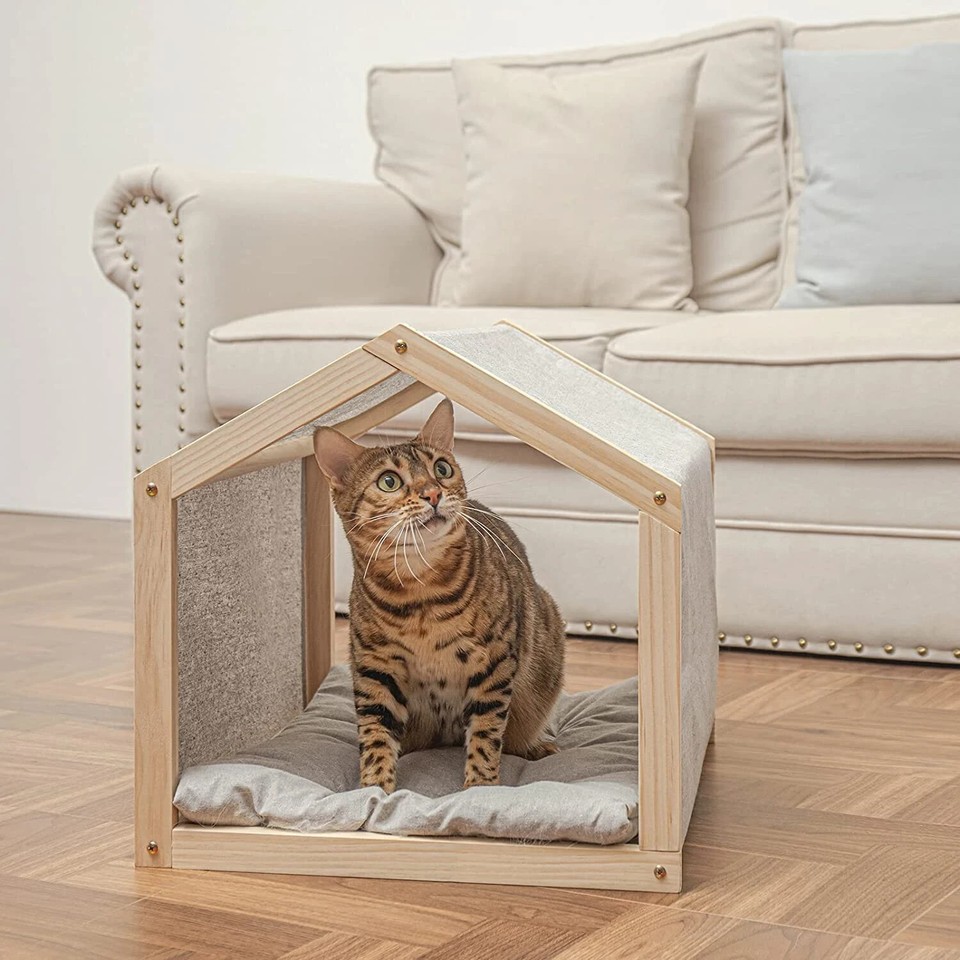 Cat House with Mat Indoor Condo Tent Solid Wood Frame and Cover with ...