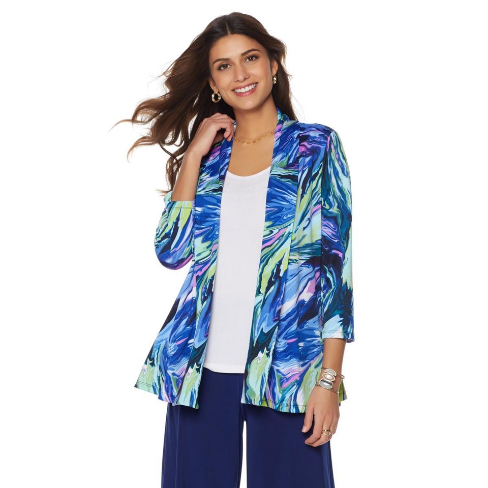 Slinky Brand 3/4-Sleeve Printed Jacket with Shawl Collar 534151-J | eBay