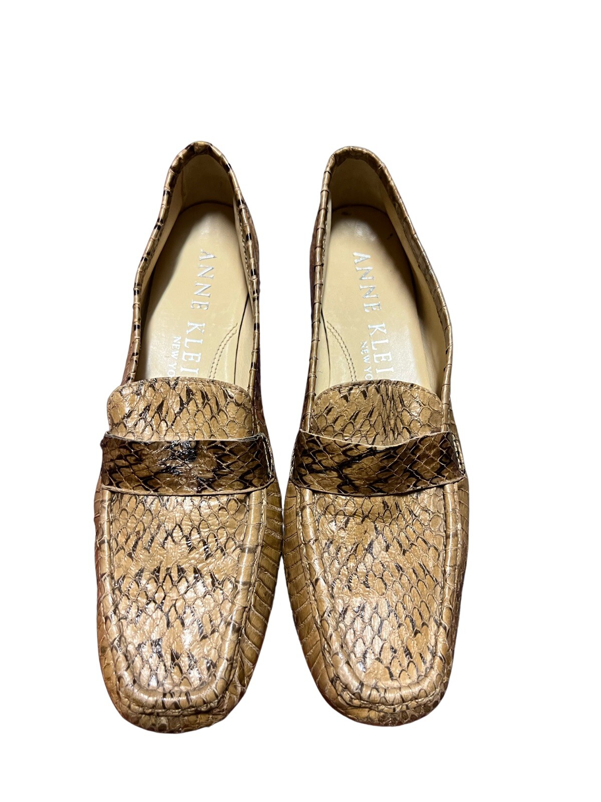 ANNE KLEIN BROWN SNAKESKIN ALL LEATHER LOAFER FLAT SIZE 7.5B | eBay