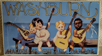 WASHBURN GUITARS Advertising SIGN Enamel on Steel Ande Rooney 1988 6.75 ...