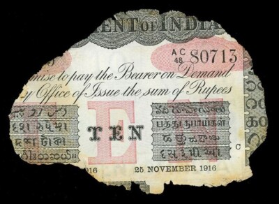 INDIA Calcutta 10 Rupees 25-11-1916 AC 48 80713 Camberwell Shipwreck w ...