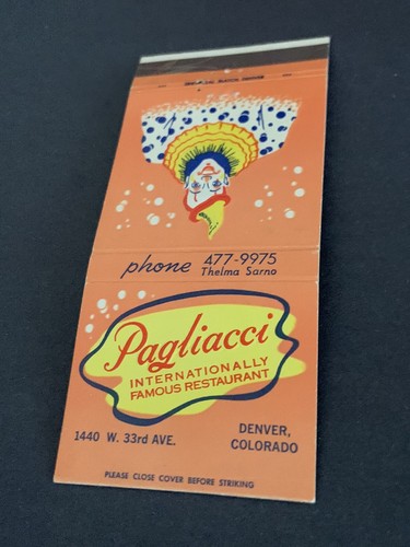 Vintage Colorado Matchbook: “Pagliacci Restaurant” Denver, CO | eBay