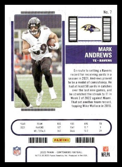 2022 Panini Contenders #7 Mark Andrews Baltimore Ravens Football card ...