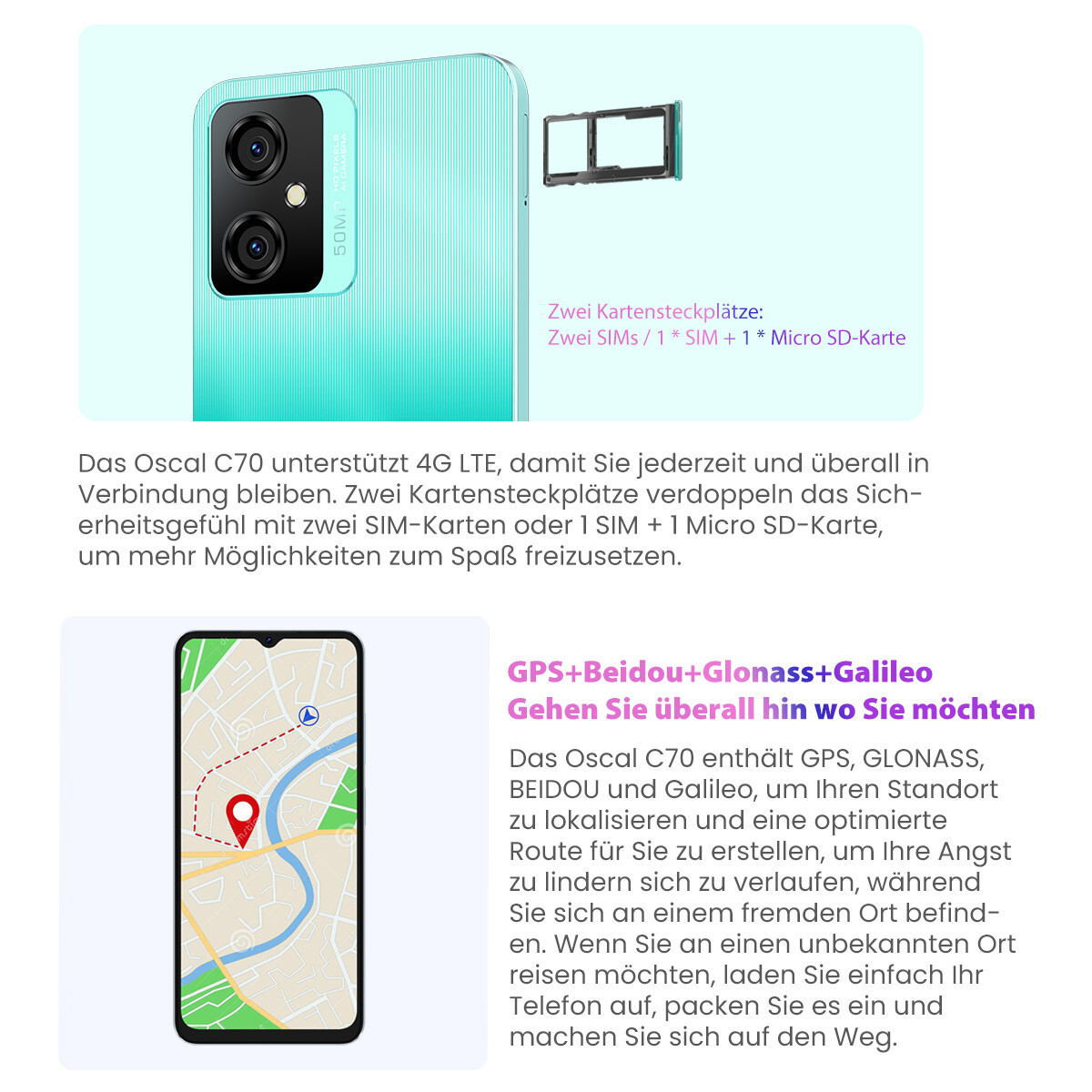 Blackview OSCAL C70 4G Smartphone 6GB+128GB 6,6 Zoll 5180mAh Handy Ohne ...