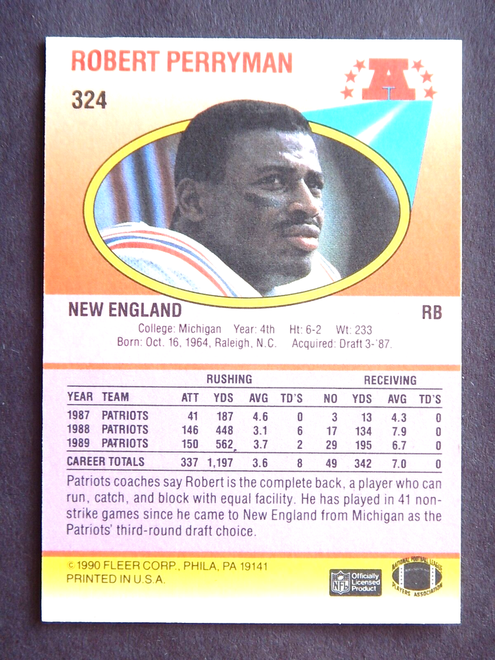 Bob Perryman #324 Fleer 1990 Football Card (New England Patriots) G | eBay