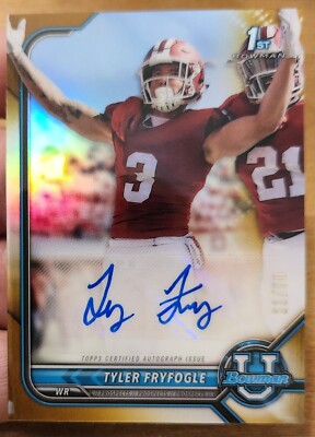TYLER FRYFOGLE 2021-22 BOWMAN UNIVERSITY 1ST CHROME RC GOLD REFRACTOR ...