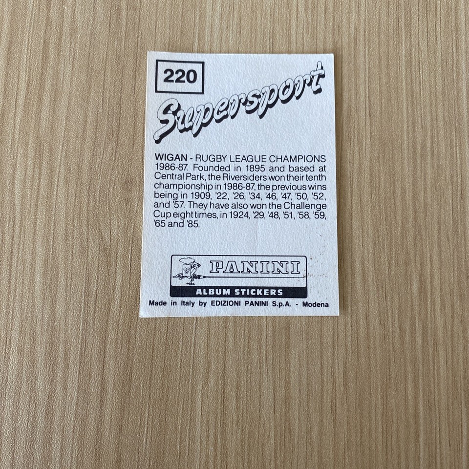 1987 Panini Supersport Sticker Card #220 Wigan Rugby RC Rookie | eBay