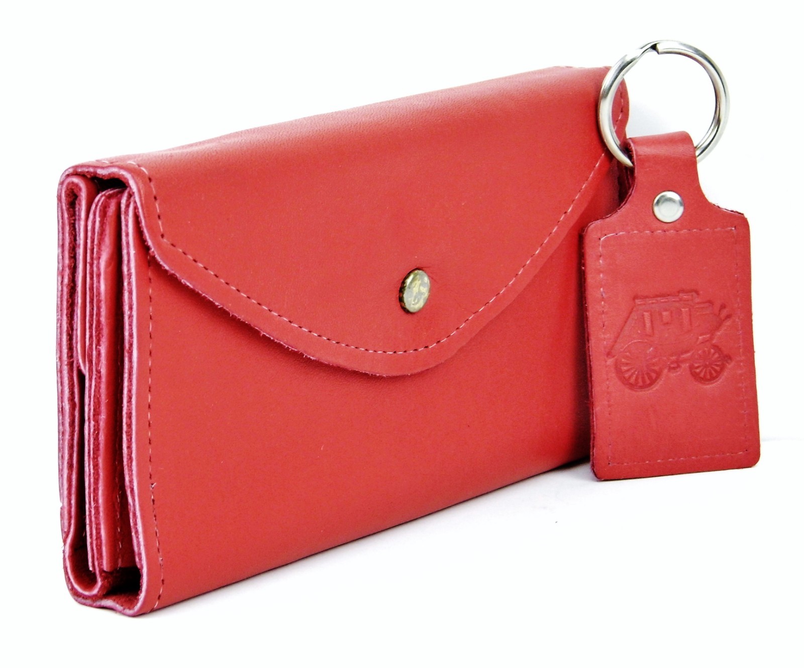 Stagecoach Leathers Red Tri-Fold Checkbook Wallet and Embossed Keychain ...
