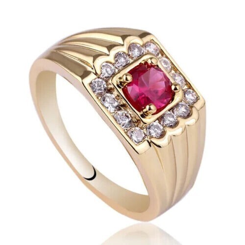 Men's 2Ct Simulated Red Ruby Valentine Men's Wedding Ring 14K Yellow ...