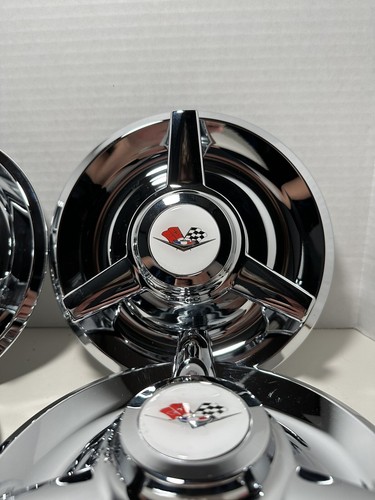 (4) 3 BAR SPINNERS CENTER CAPS FOR CHEVY RALLY WHEELS 7",White VINTAGE ...