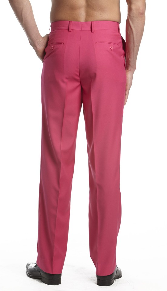 CONCITOR Men's Dress Pants Trousers Flat Front Slacks Solid HOT PINK ...