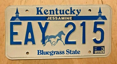 1998 KENTUCKY GRAPHIC HORSE AUTO LICENSE PLATE " EAY 215 " KY JESSAMINE ...