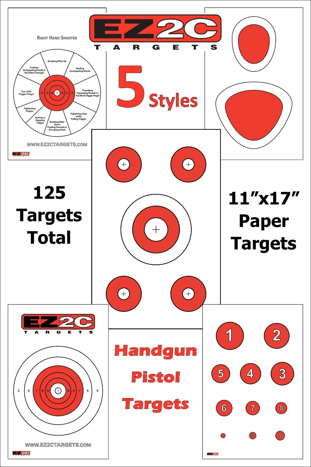 125 Genuine EZ2C Targets Five Handgun Styles ! 125 Targets Pistol Gun ...